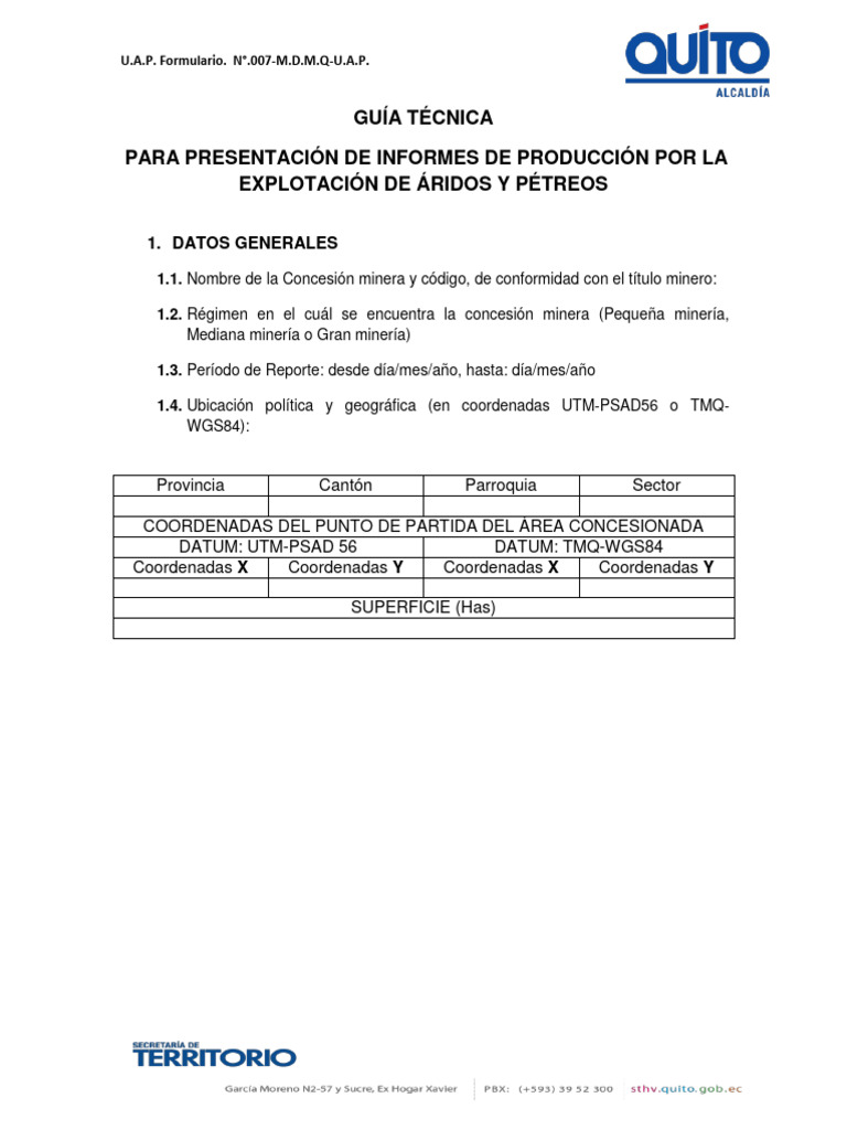 Formulario No 007 MDMQ UAP PARA INFORMES DE PRODUCCION | PDF