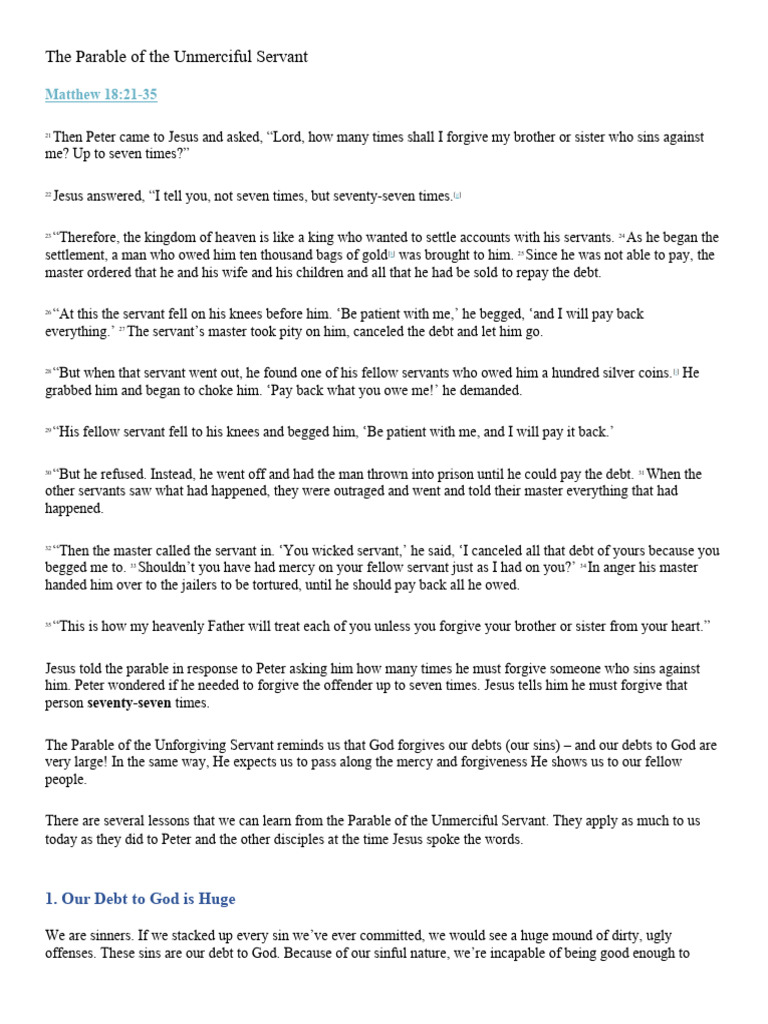 The Parable of The Unmerciful Servant | PDF