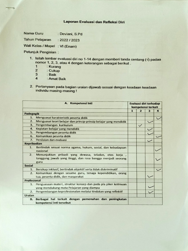 17 Laporan Evaluasi Dan Refleksi Diri Guru | PDF