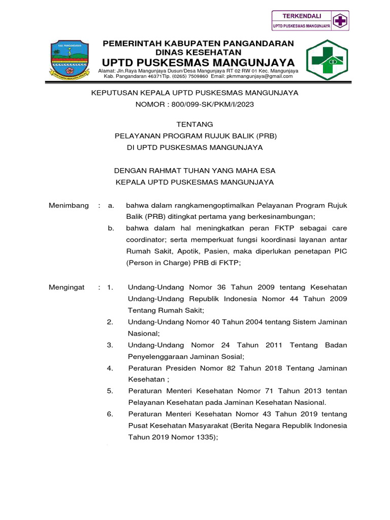 SK Pelayanan Program Rujuk Balik | PDF