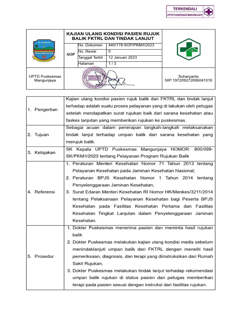 Sop Kajian Ulang Kondisi Pasien Prb Dan Tindak Lanjut | PDF