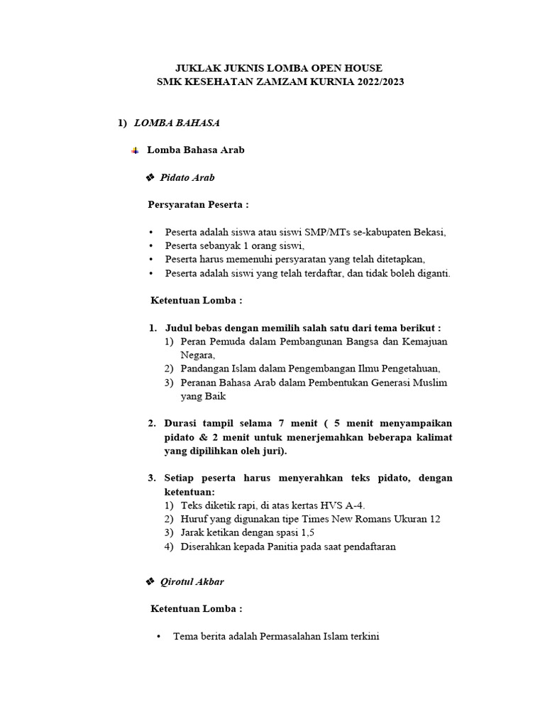 Contoh JUKLAK JUKNIS LOMBA OPEN HOUSE | PDF