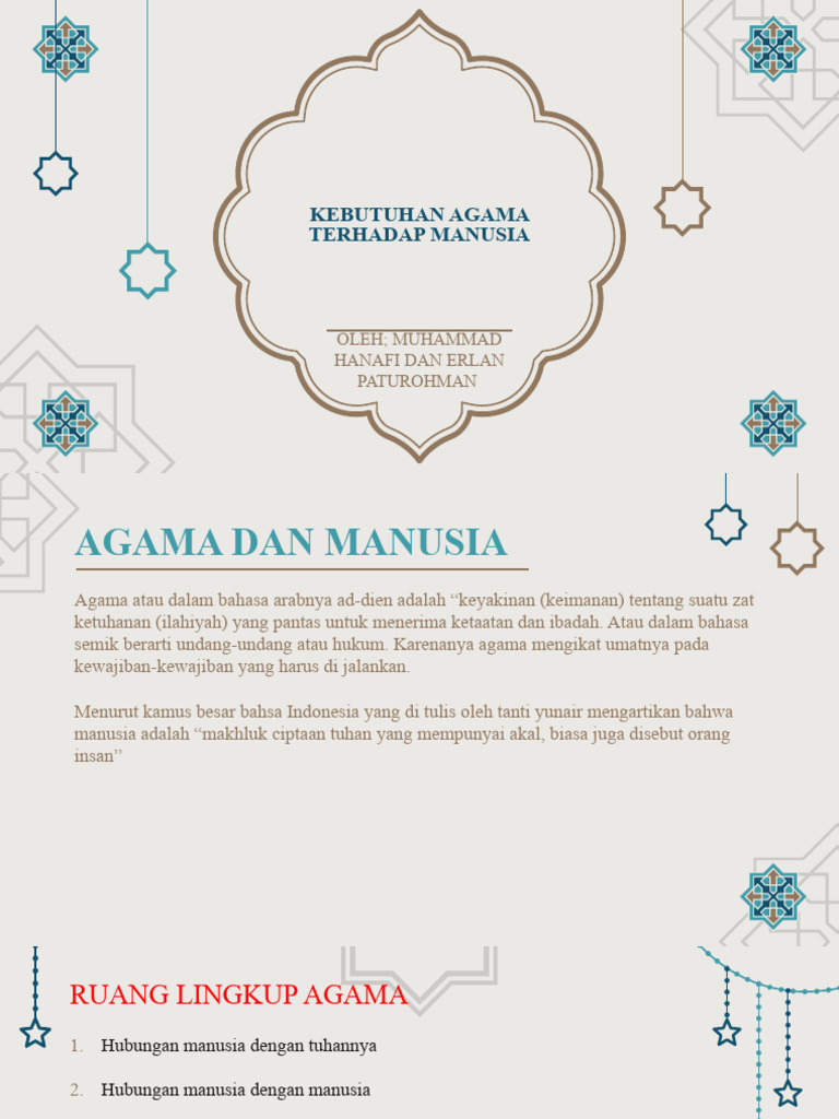 Kebutuhan Agama Terhadap Manusia: Oleh Muhammad Hanafi Dan Erlan Paturohman | PDF