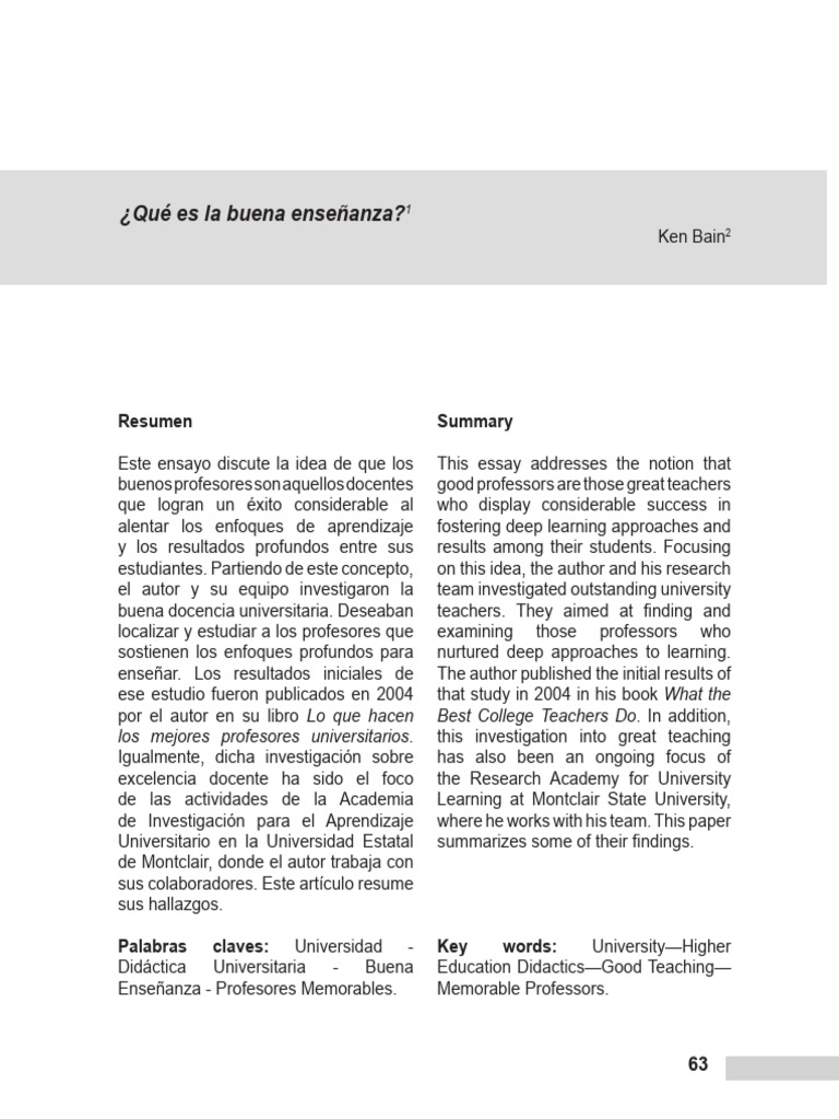 Bain, Ken. (2012). “¿Qué Es La Buena Enseñanza_”. | PDF