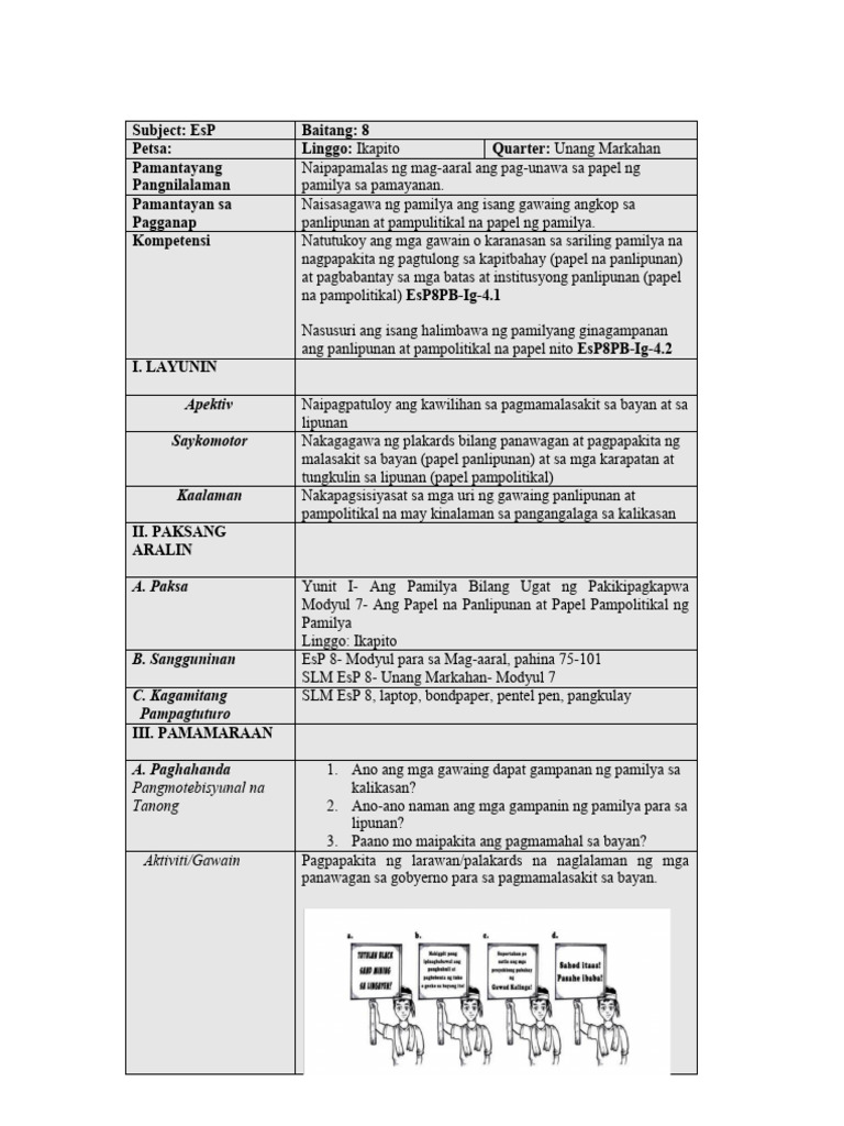 EsP8 Lesson Plan Q1 Week7 | PDF