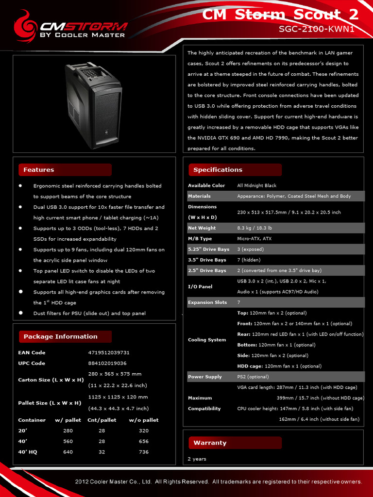 Cooler Master CM Storm Scout 2 SGC 2100 kwn1 User Manual | PDF