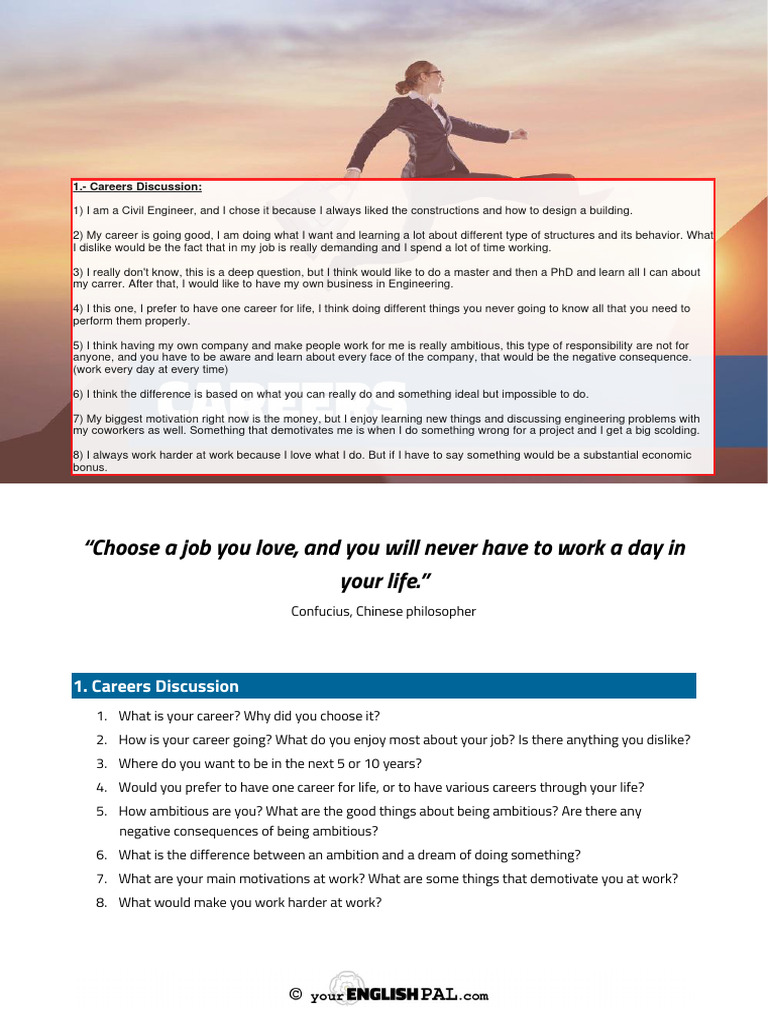 Your English Pal Business English Lesson Plan Careers Student v1 | PDF