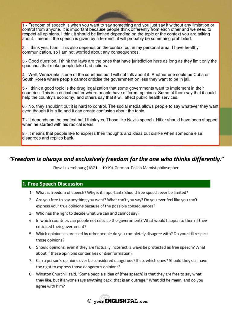 Your English Pal Esl Lesson Plan Free Speech Student V2 Pdf