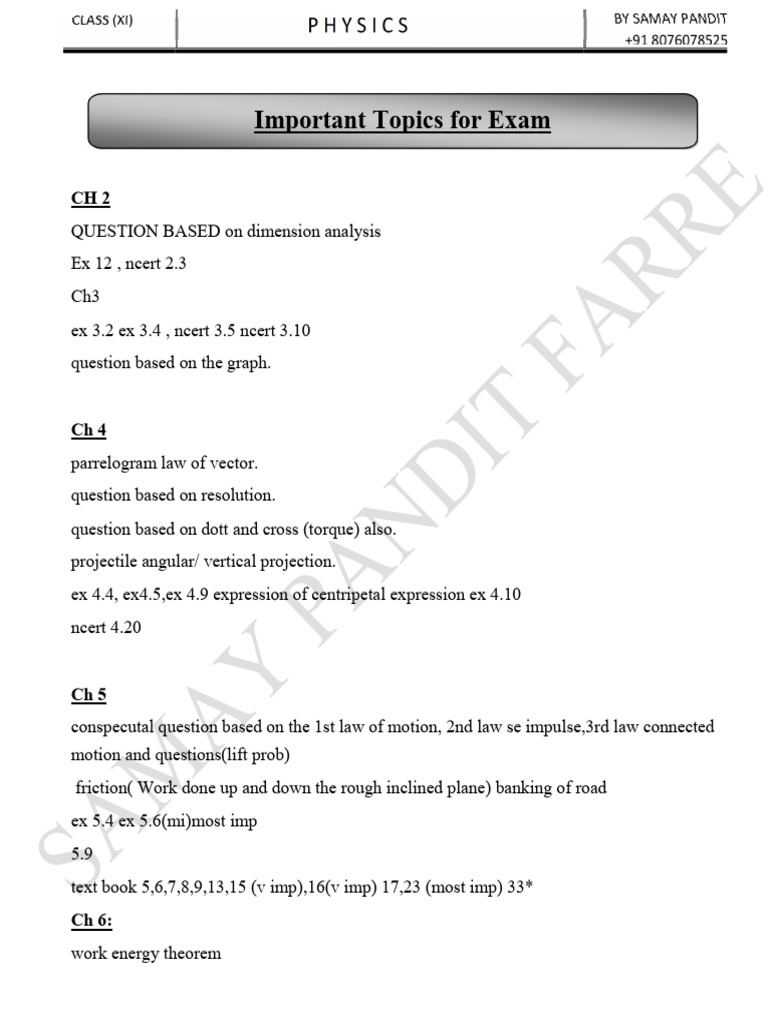 Class XI Physics Exam Preparation Guide | PDF | Technology & Engineering