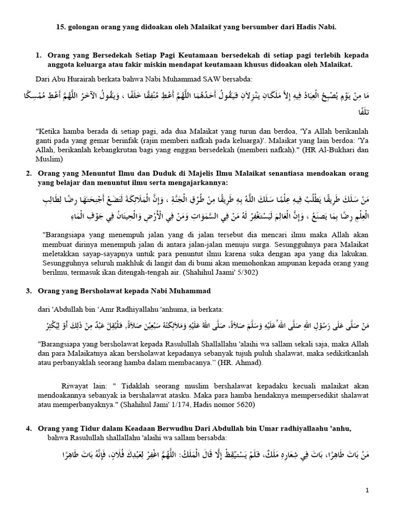 16 Golongan Orang Yang Didoakan Oleh Malaikat Yang Bersumber Dari Hadis Nabi | PDF