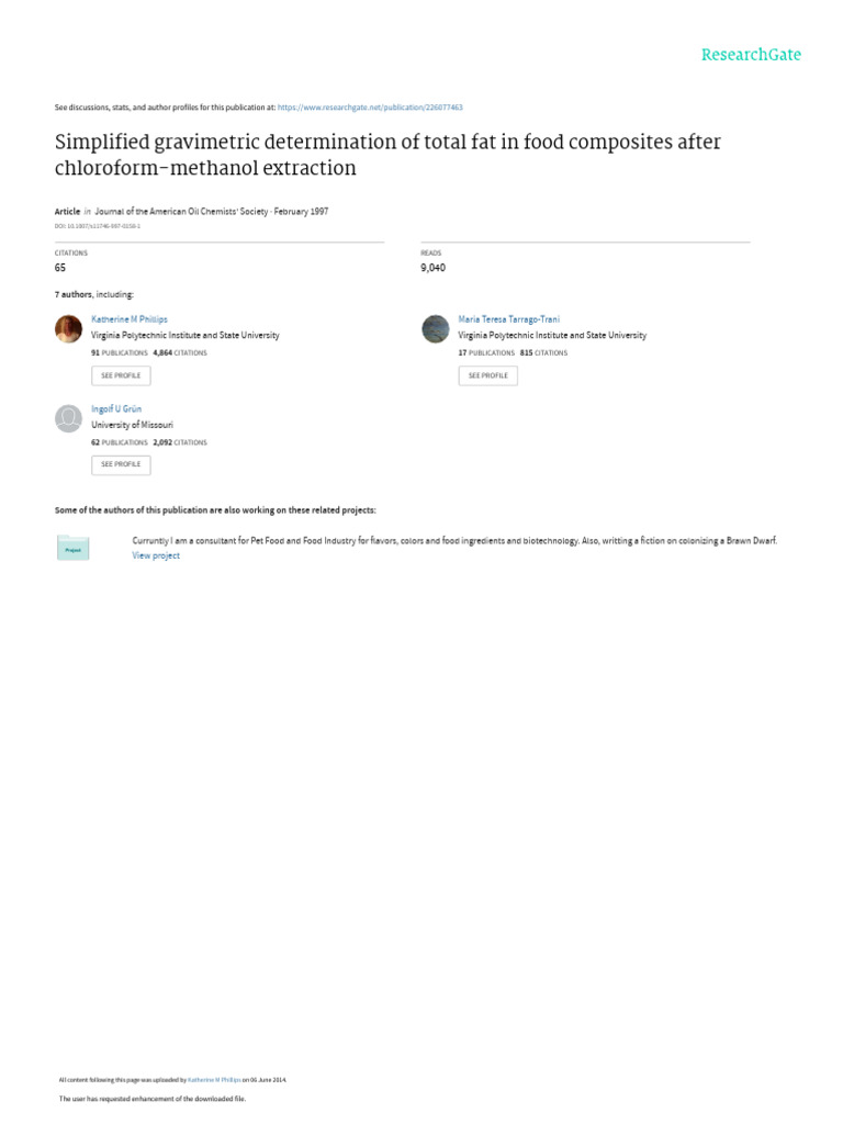 Simplified Gravimetric Determination of Total Fat | PDF