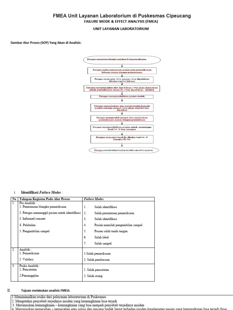 FMEA Unit Layanan Laboratorium Di Puskesmas | PDF