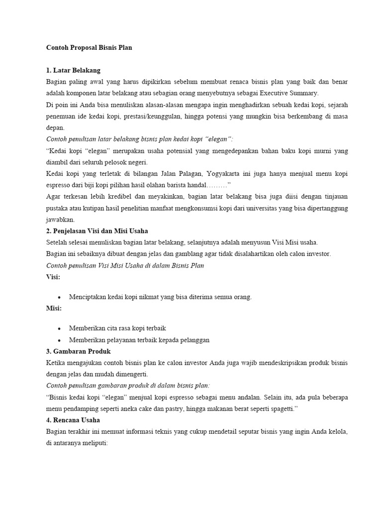 Contoh Rencana Bisnis Kedai Kopi | PDF