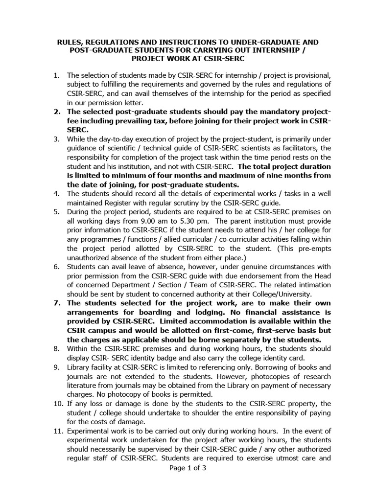 Project Work - Rules and Regulations | PDF