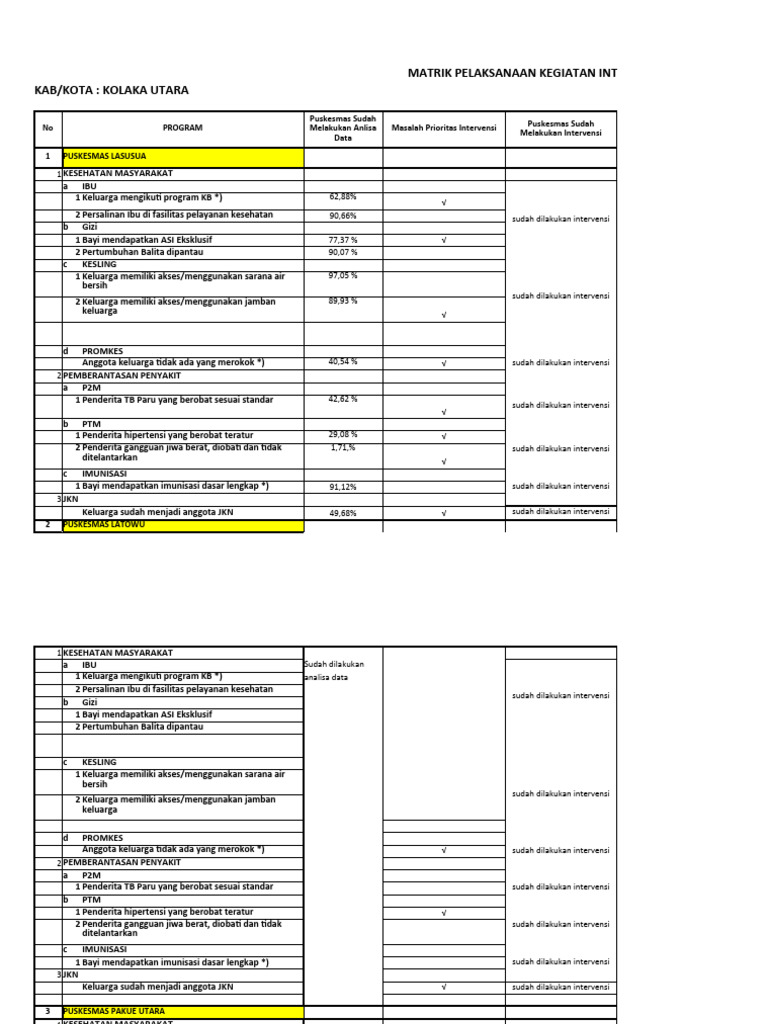 Dinkes Kab. Kolaka Utara Matriks Intervensi Pispk 2022 | PDF