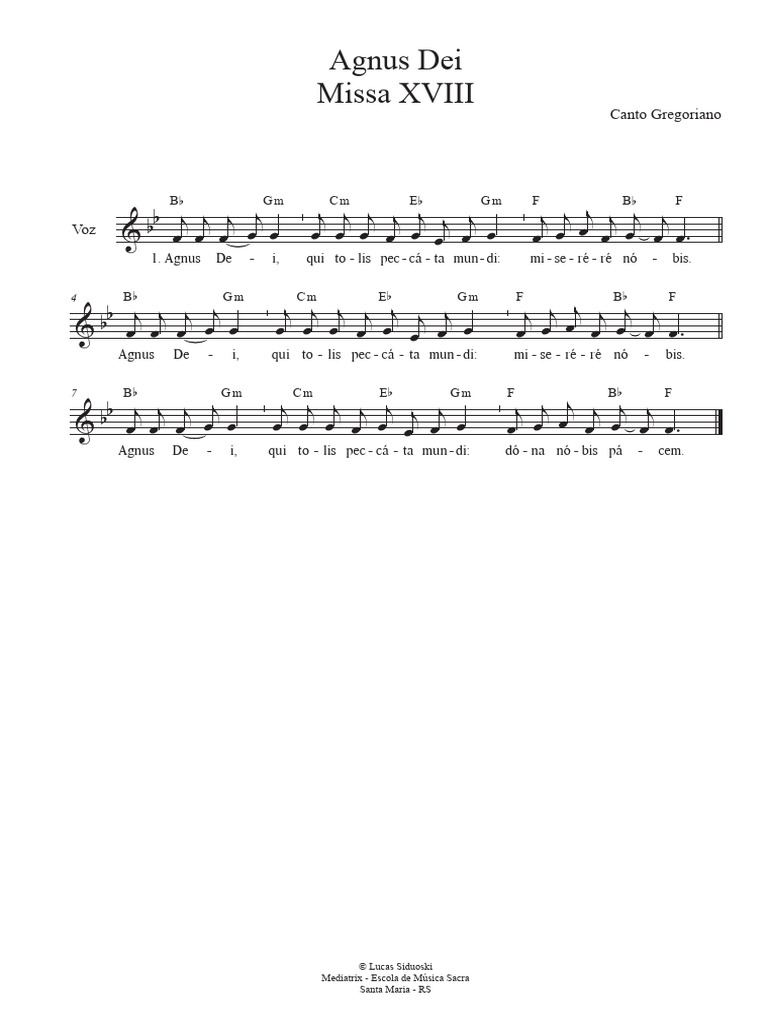 Agnus Dei Missa XVIII - Score | PDF