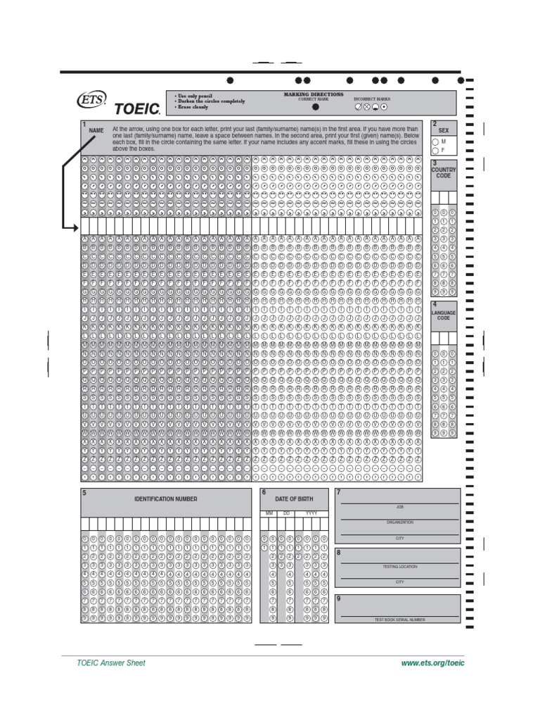 Answer Sheet Toeic | PDF