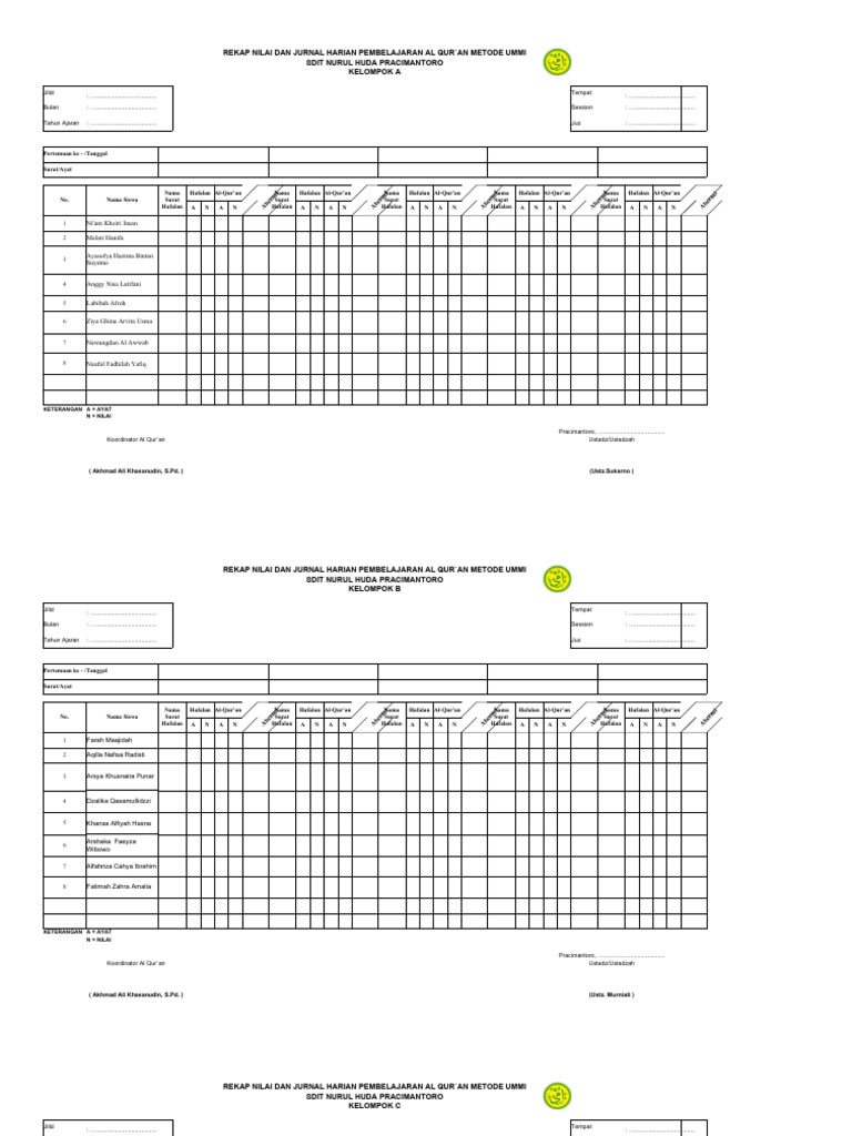 Rekap Nilai Dan Jurnal Harian Ummi Fix BGT | PDF