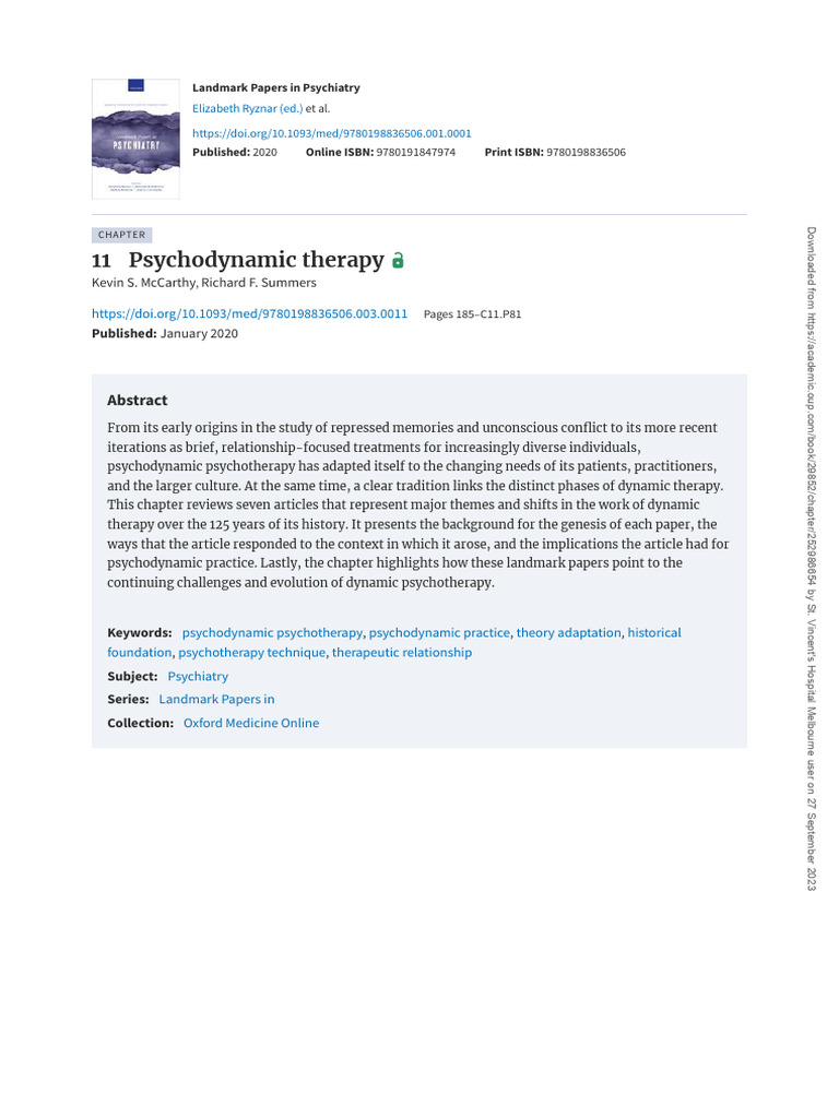 Landmark Papers - Psychodynamic Therapy | PDF