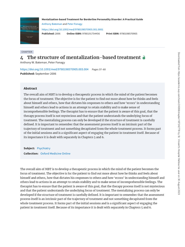 The Structure of Mentalization-Based Treatment | PDF