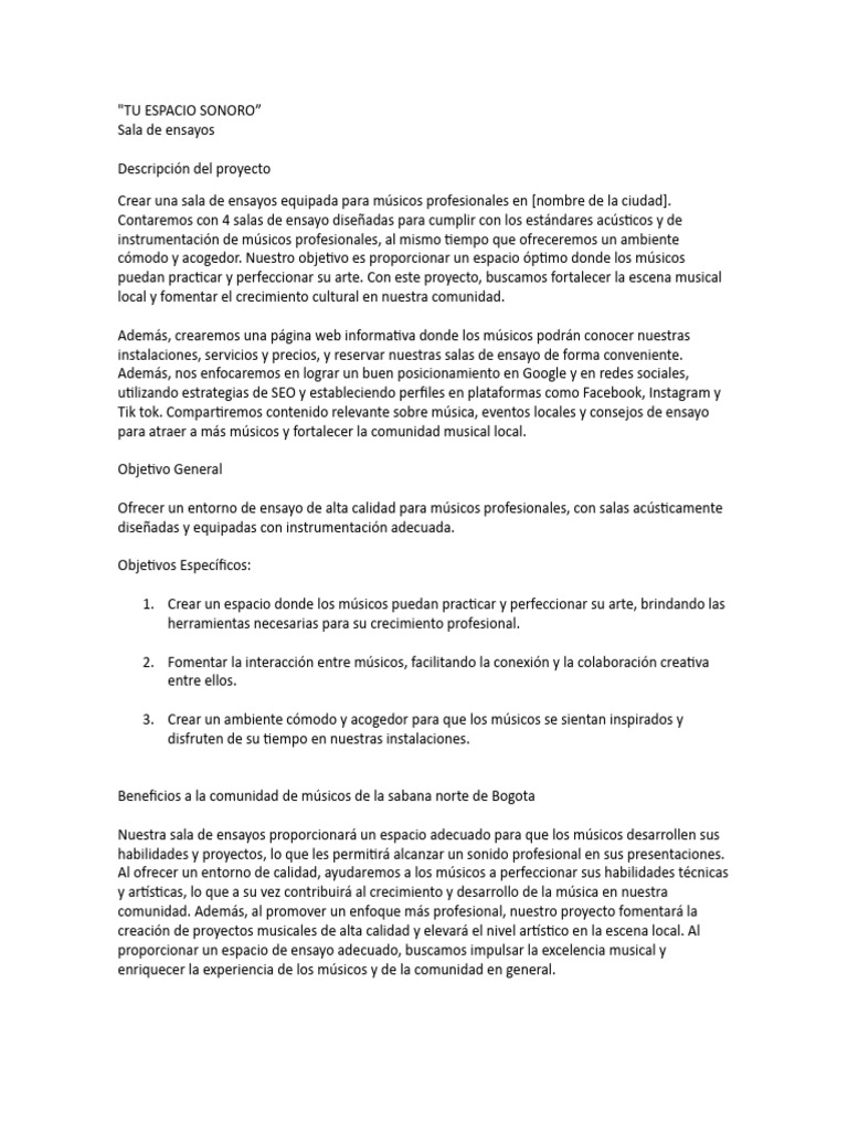 Proyecto Sala de Ensayos | PDF