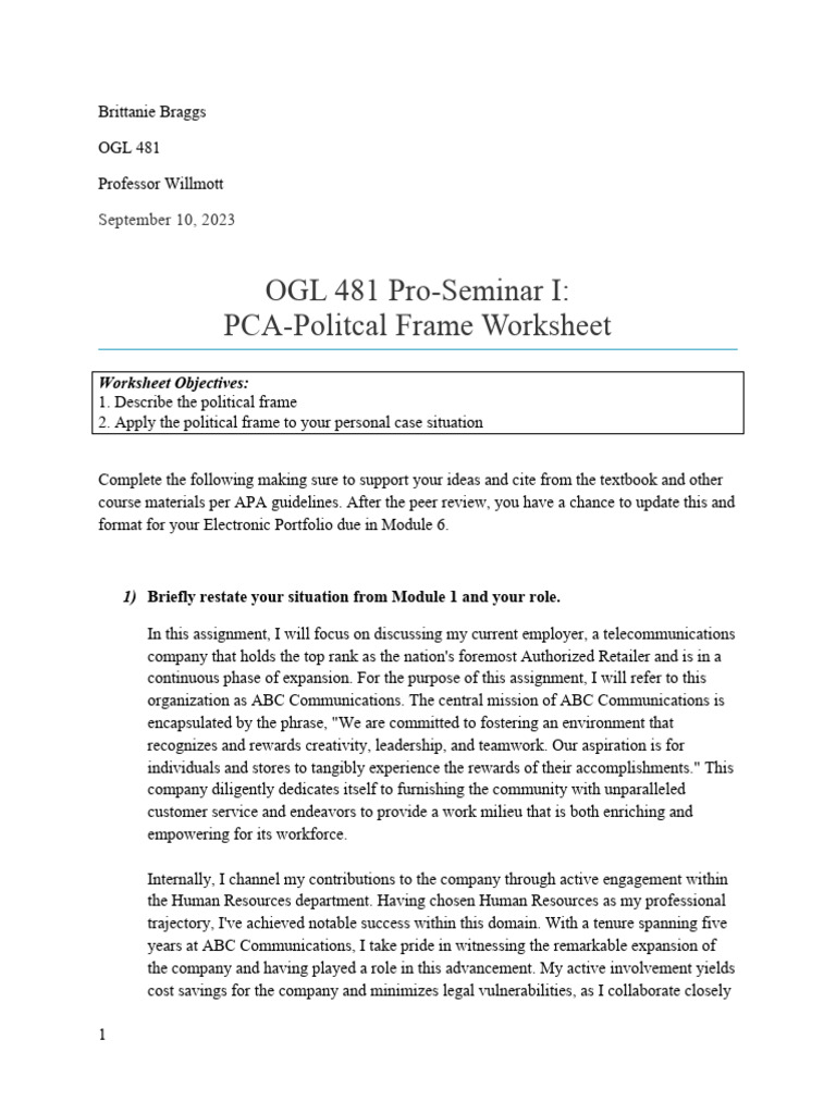 Project - 4 Political Frame Worksheet - Brittanie Braggs 9 | PDF