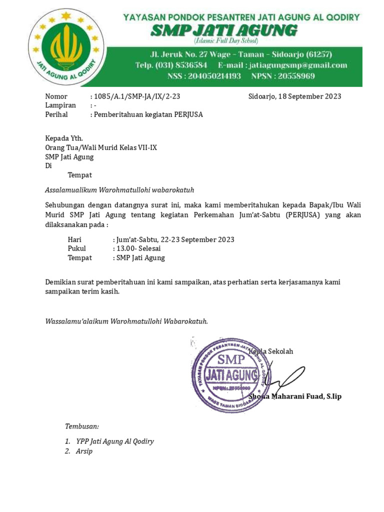 Rundown Kegiatan PERJUSA SMP Jati Agung | PDF