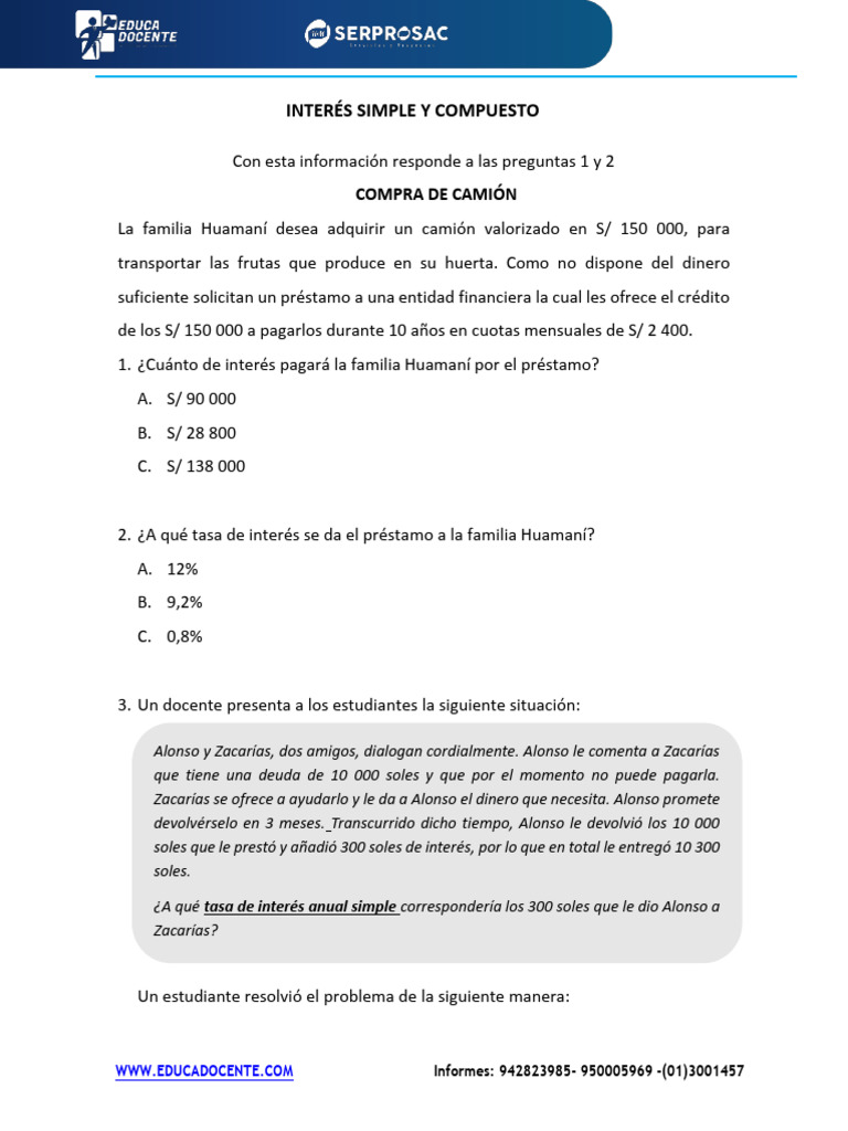 Interés Simple y Compuesto (Ficha) | PDF