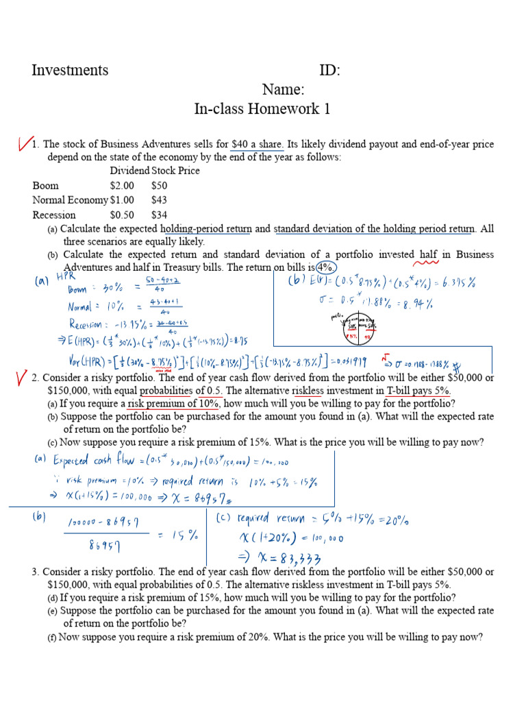 In class Homework for investment | PDF