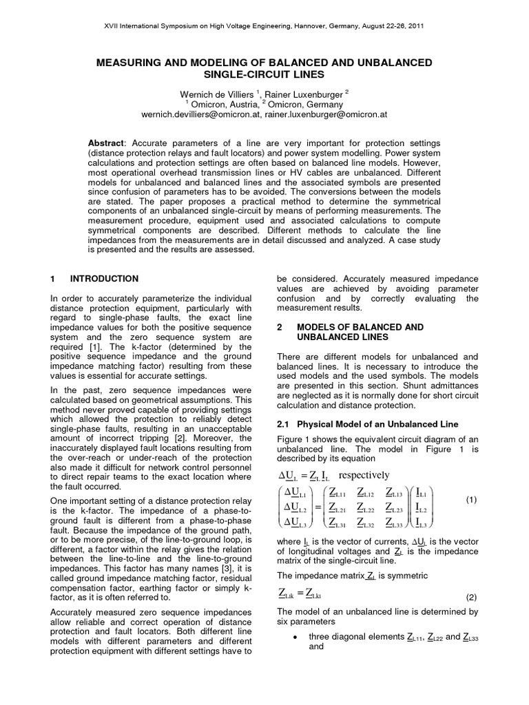 Measuring and Modeling Balanced and Unbalanced Single Circuit Lines ...