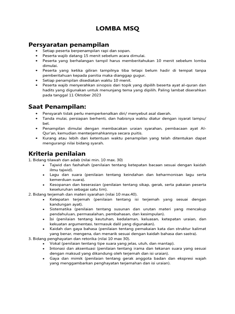Ketentuan Mata Lomba | PDF