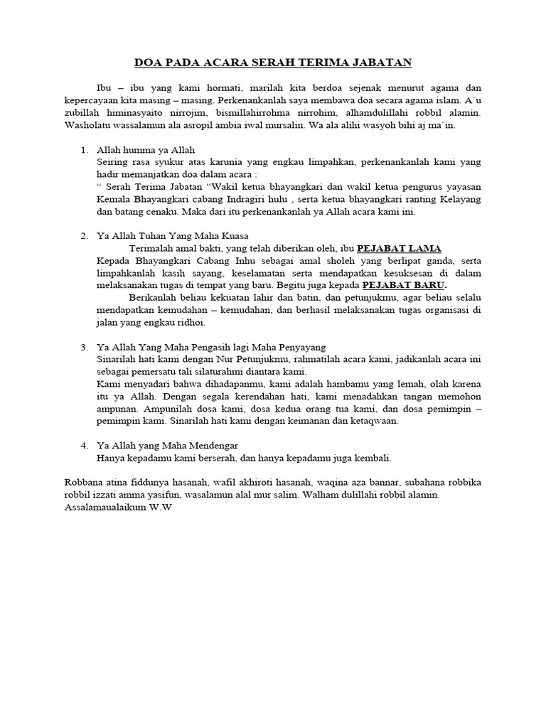 DOA PADA ACARA SERAH TERIMA JABATAN | PDF