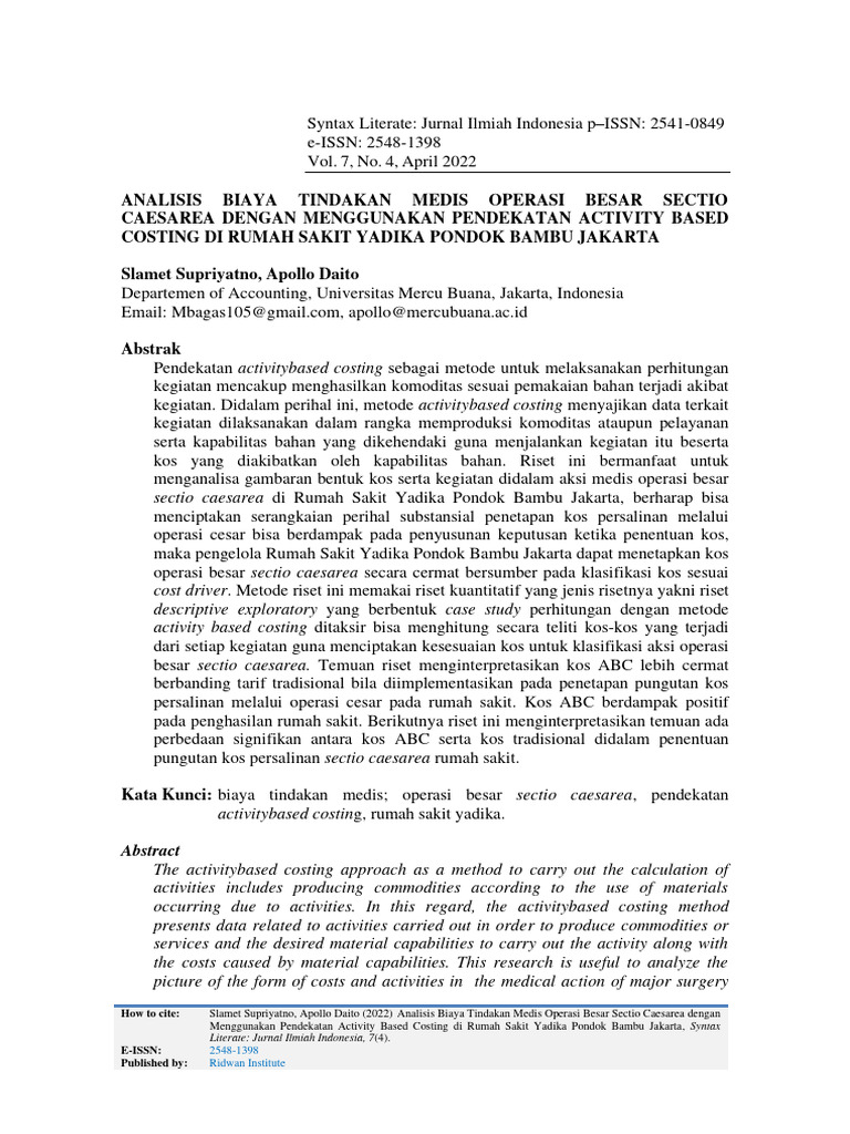 Biaya Operasi Sectio Caesarea ABC | PDF | Bisnis