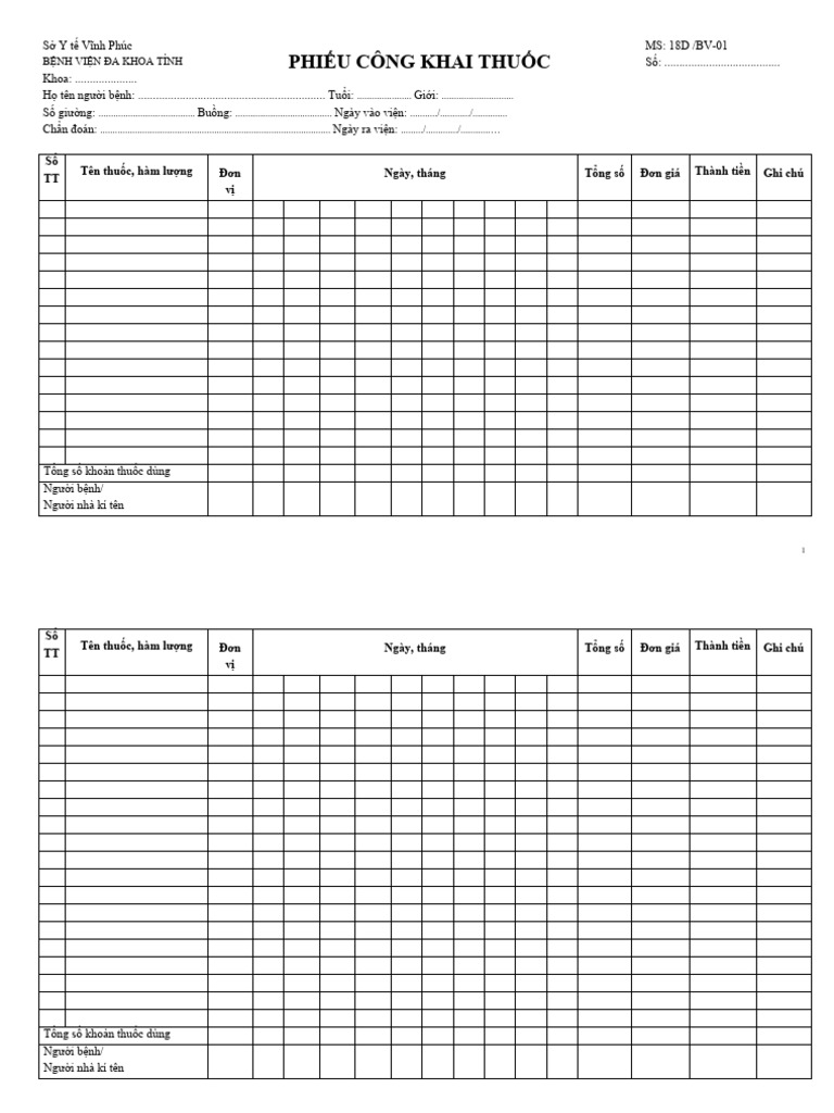 Mau Phieu Cong Khai Thuoc | PDF
