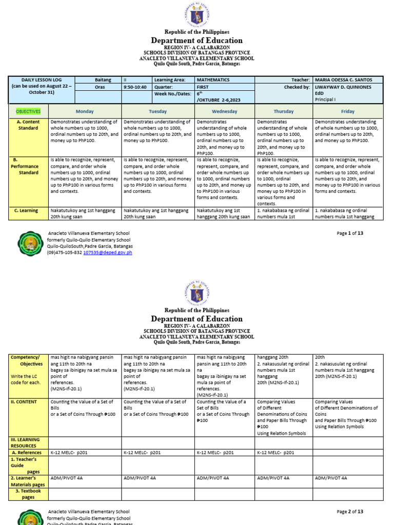 Mocs Week 6 DLL Math | PDF