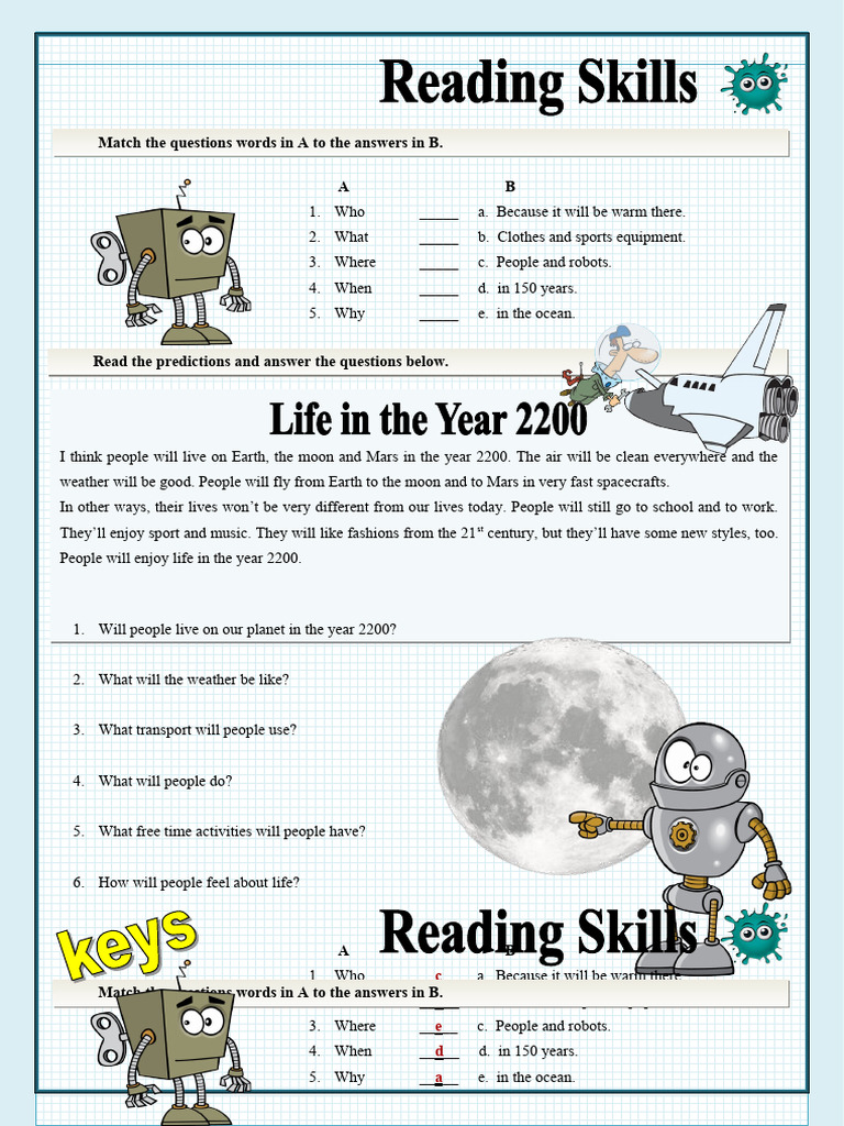 Reading Life in The Year 2200 Grammar Drills Information Gap Activities ...