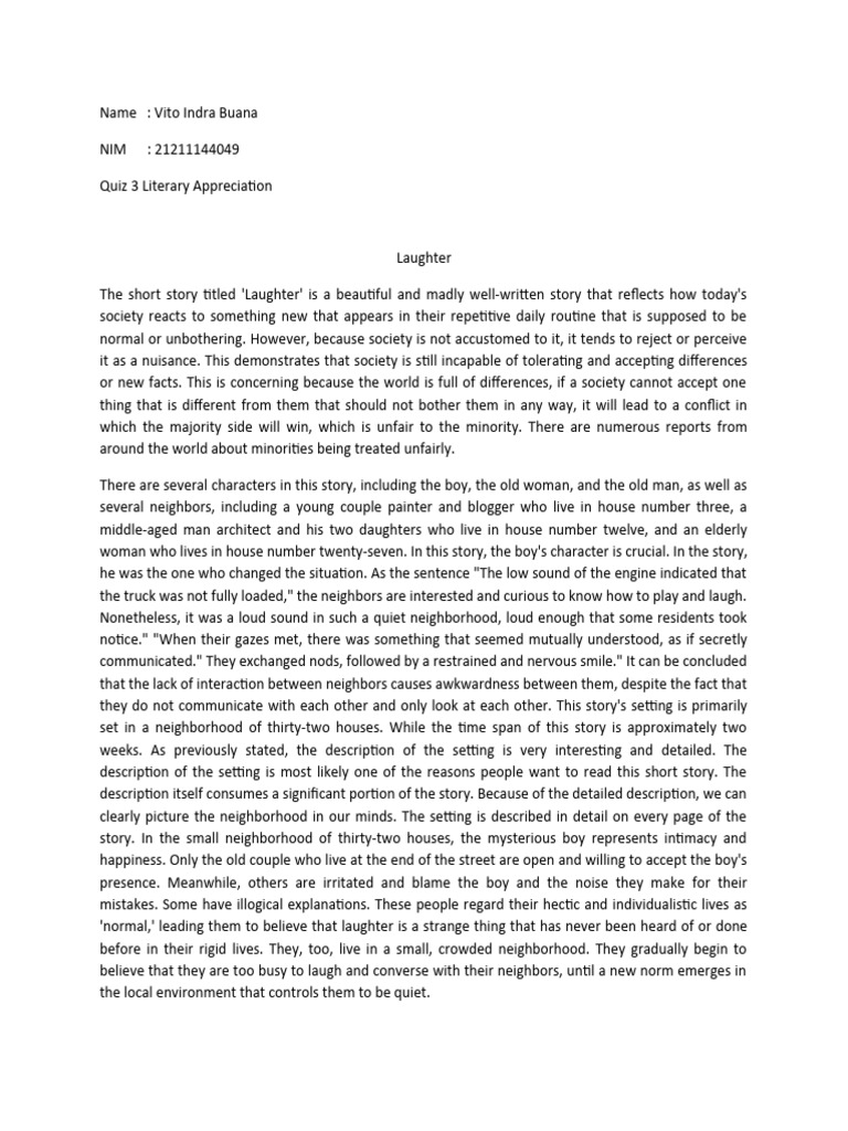 Vito Indra Buana - 21211144049 - Quiz 3 Literary Appreciation | PDF