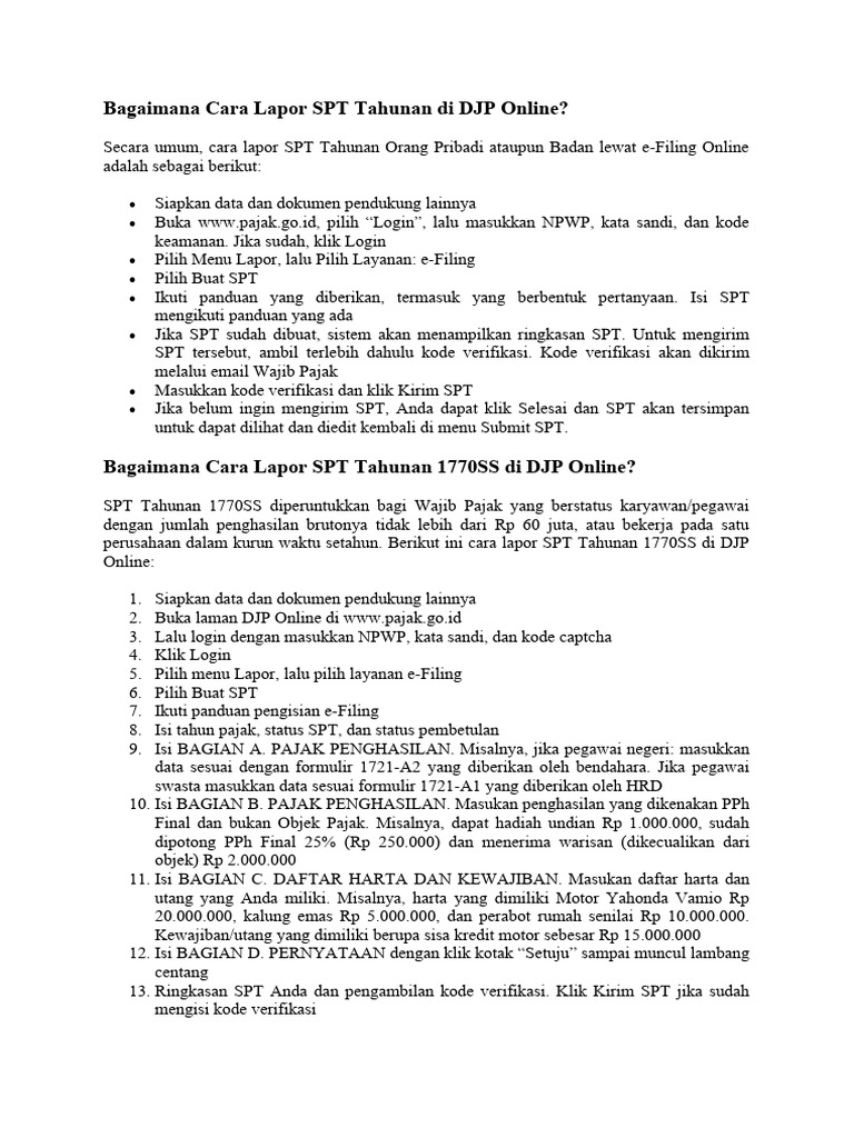 Cara Lapor SPT | PDF