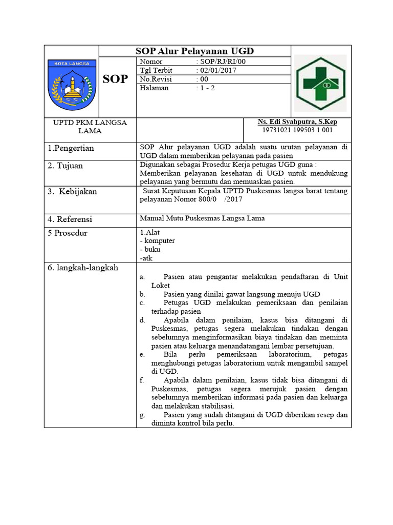 Sop Alur Pelayanan Igd | PDF