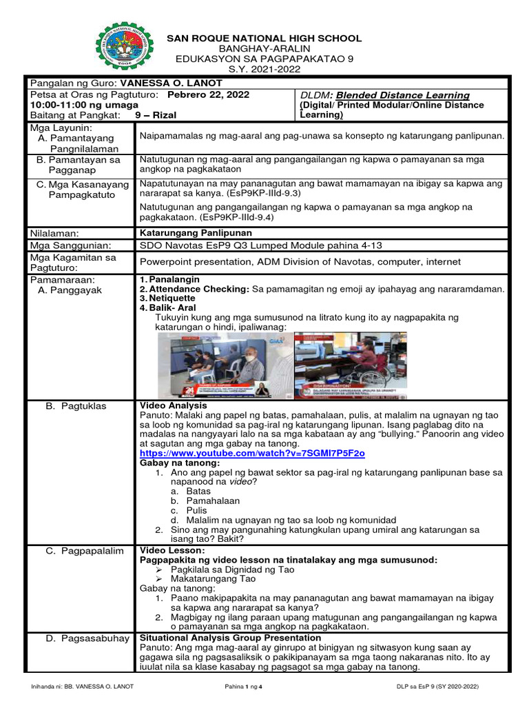 EsP9 Lesson Plan For Module 9 Quarter 3 | PDF