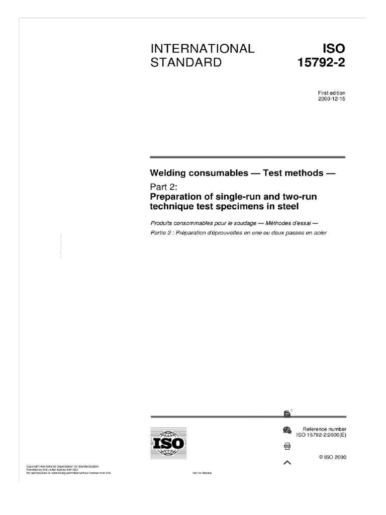 ISO 15792-2-2000-Test Methods - Part 2 - Preparation of Single-Run and ...