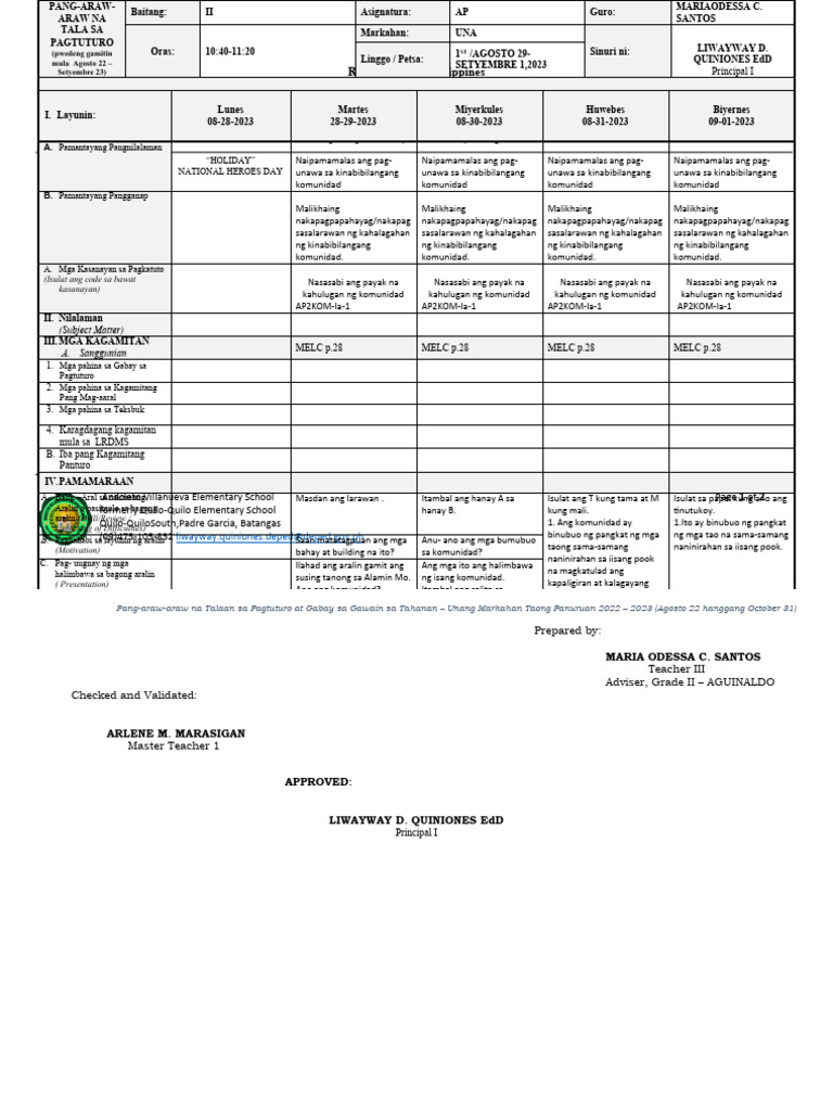 Mocs DLL Q1 Week 1 Ap | PDF
