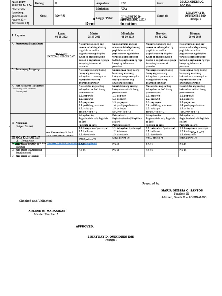 Mocs DLL Q1 Week 1 Esp | PDF