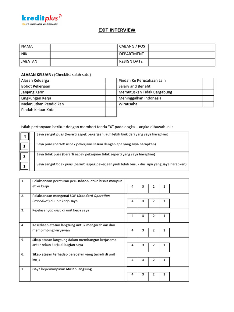 Contoh Formulir Exit Interview | PDF | Karier & Perkembangan