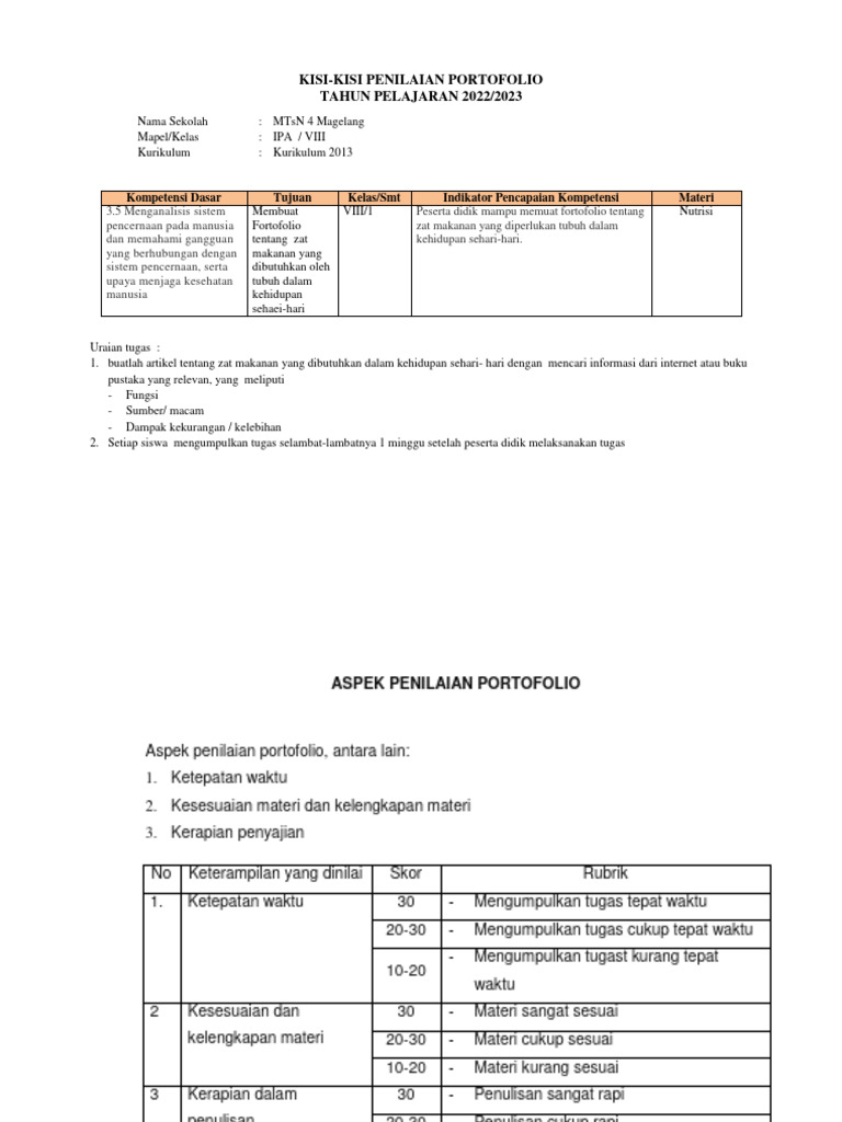 Penilaian Portofolio Kelas IX-J 2022-2023 Bu Wiwin | PDF