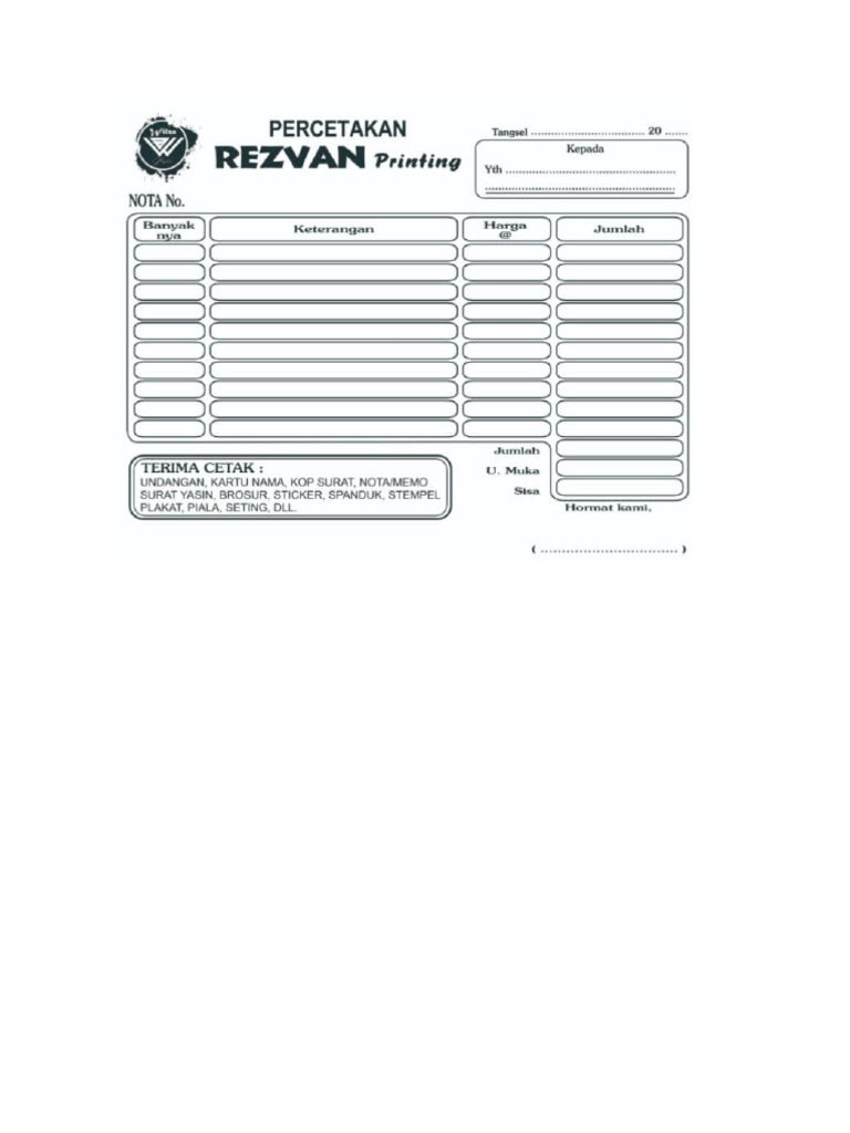 Contoh Nota Percetakan 01 | PDF