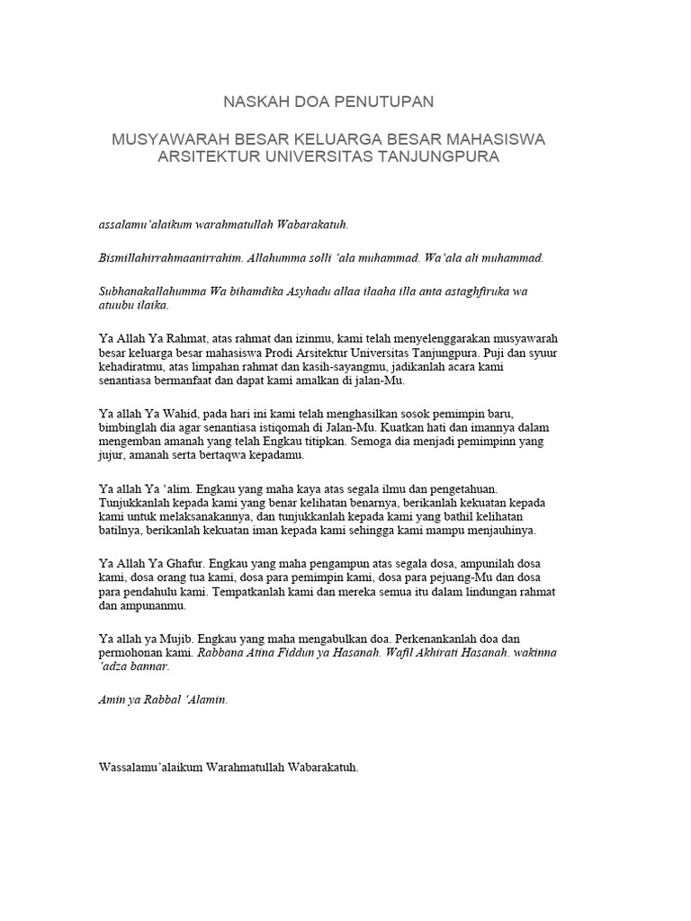 Teks Doa Penutup MUBES | PDF