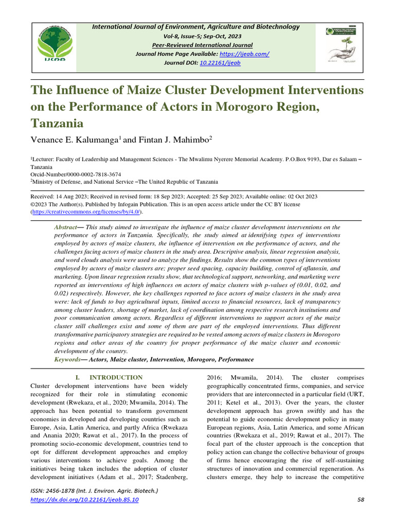 The Influence of Maize Cluster Development Interventions On The Performance of Actors in ...