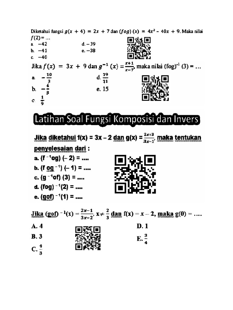 Soal Dan Pembahasan Fungsi Komposisi Dan Invers | PDF