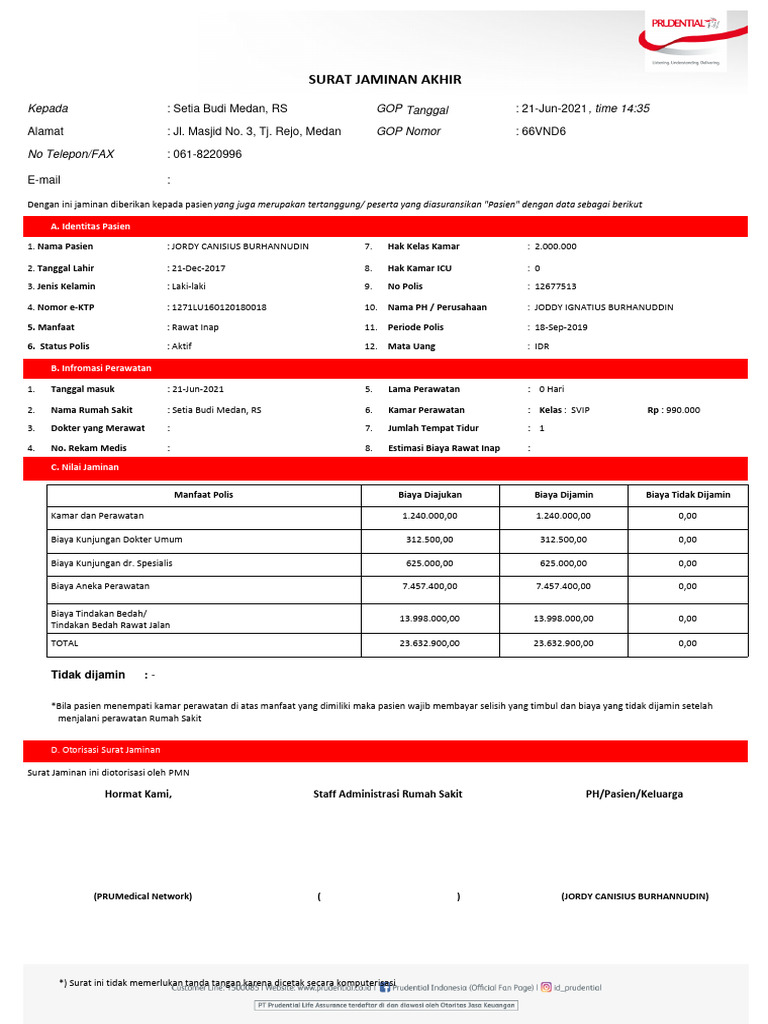 Surat Jaminan Akhir: Kepada GOP Tanggal GOP Nomor No Telepon/FAX | PDF